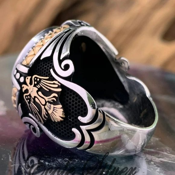 Accessories | Mens Black Onyx Two Tone Moon Star Open Turkish Ottoman ...